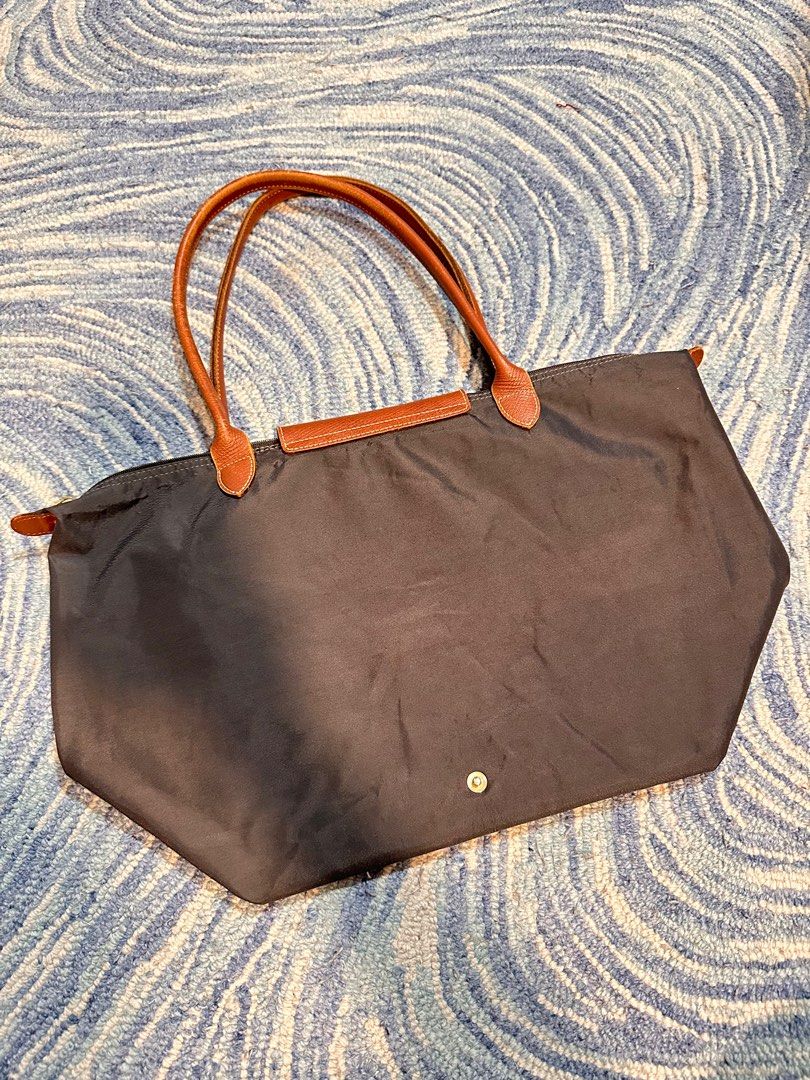 LONGCHAMP ORIGINAL BUTTON LP GUN METAL LARGE LONG HAND tote bag with ...
