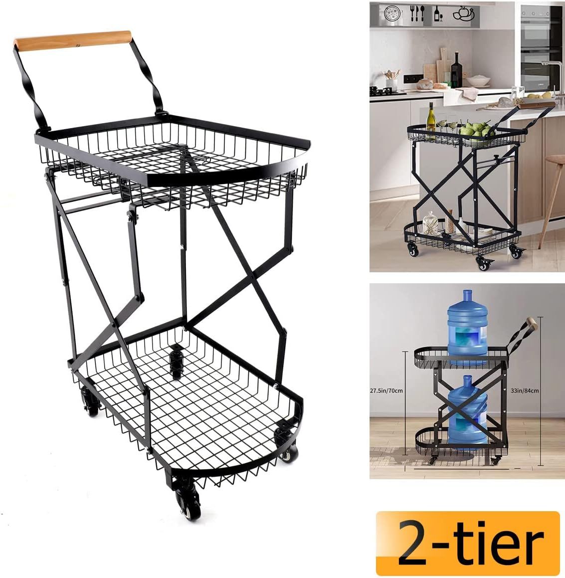 Multi Functional Collapsible Carts, 2-Tier Foldable Storage Cart Metal ...