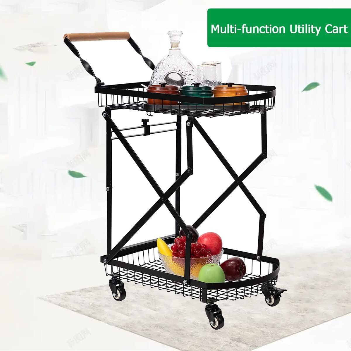 Multi Functional Collapsible Carts, 2-Tier Foldable Storage Cart Metal ...