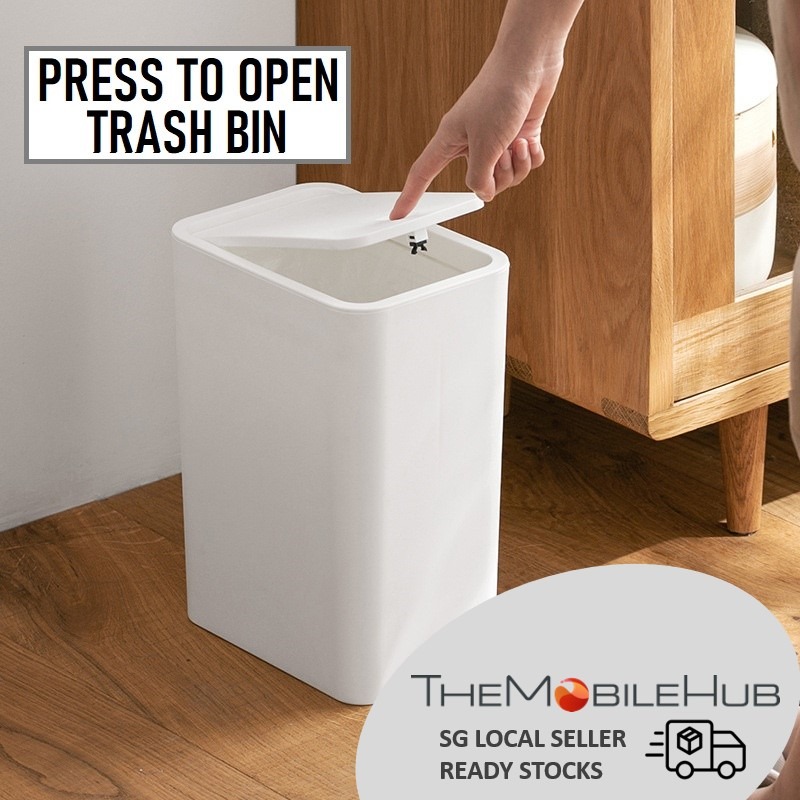 One Touch Press to Open Slim Trash Bin with Lid 8.5L Dustbin Rubbish ...