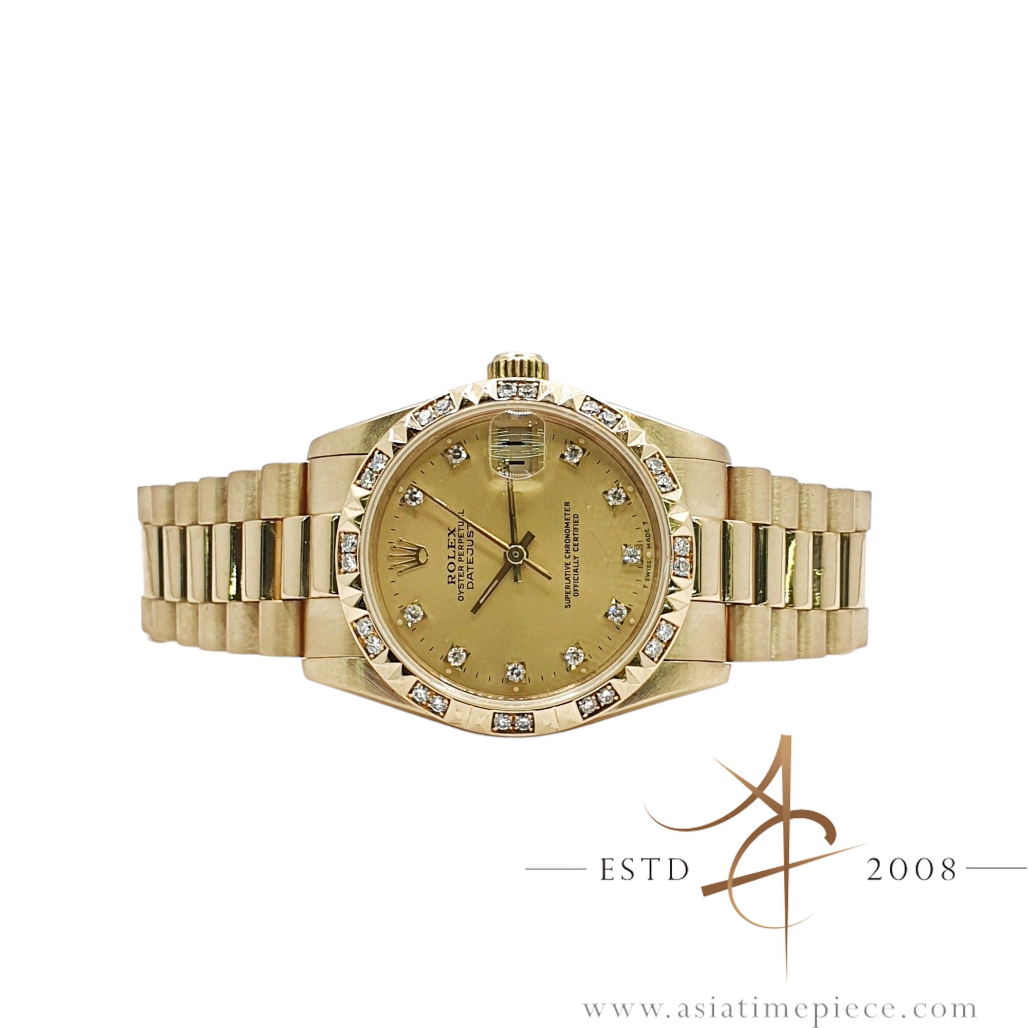 Rare Rolex Datejust 31 Midsize President 68258 Diamond Bezel Dial in ...