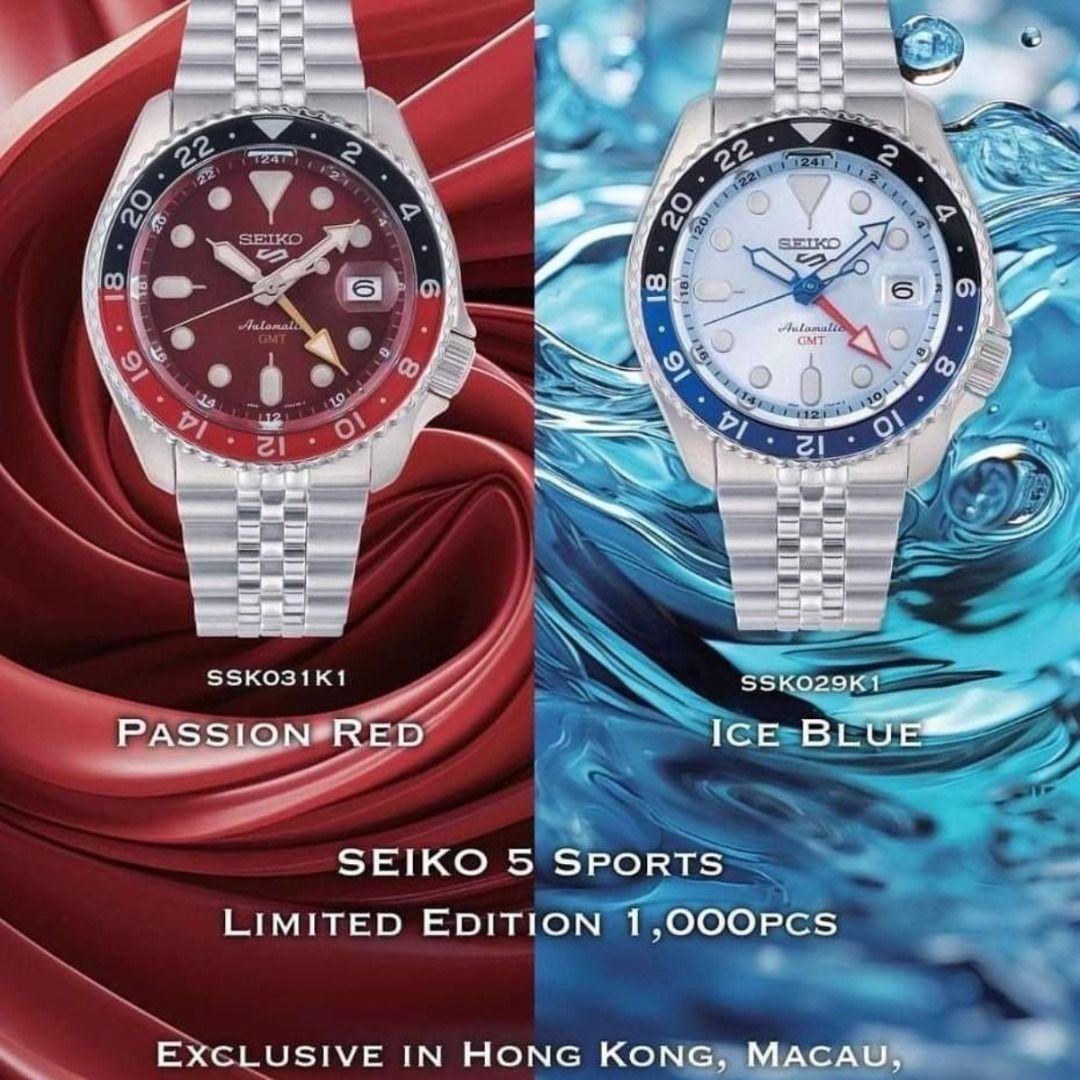 Seiko 5 Sports GMT SSK029K1 SSK029 SSK031K1 SSK031 Red Passion & Ice ...