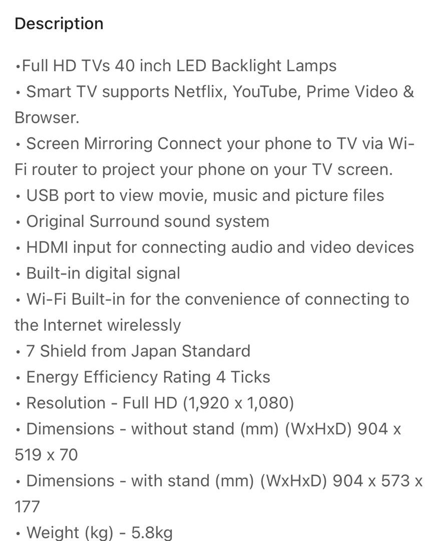 SHARP 2022 40" Narrow Bezel Full HD Smart Tv, TV & Home Appliances, TV & Entertainment, TV on ...