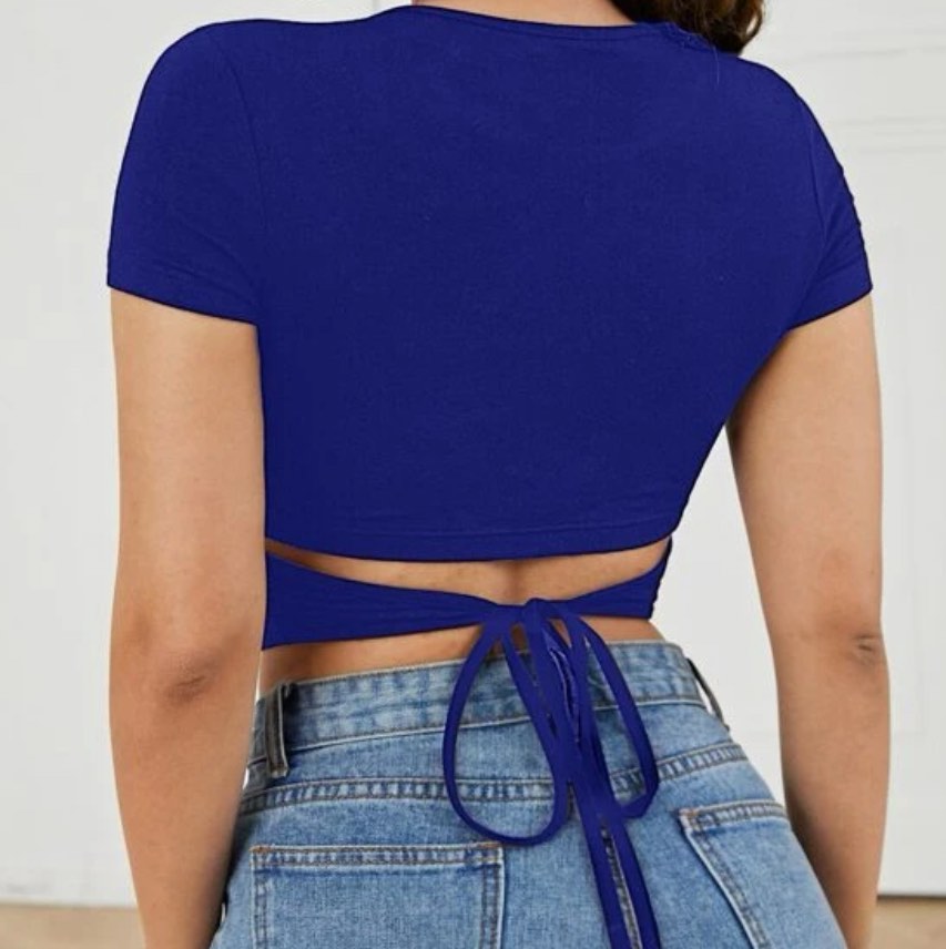 Shein blue ribbon back crop top, Women's Fashion, Tops, Blouses on ...