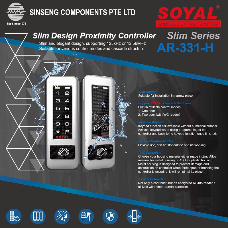 Soyal Outdoor Weatherproof Slim Series AR-331-HB Keypad + RFID EM Card ...