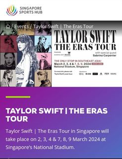 Taylor Swift Era Tour 2024 - 17 Mar, Tickets & Vouchers, Event Tickets ...