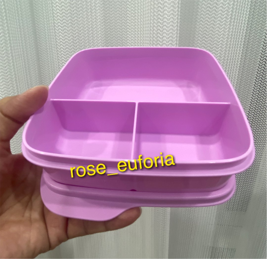 Tupperware Pink Lolli Tup divided lunch box 550ml 1 unit new Bento Set ready stock, Furniture ...