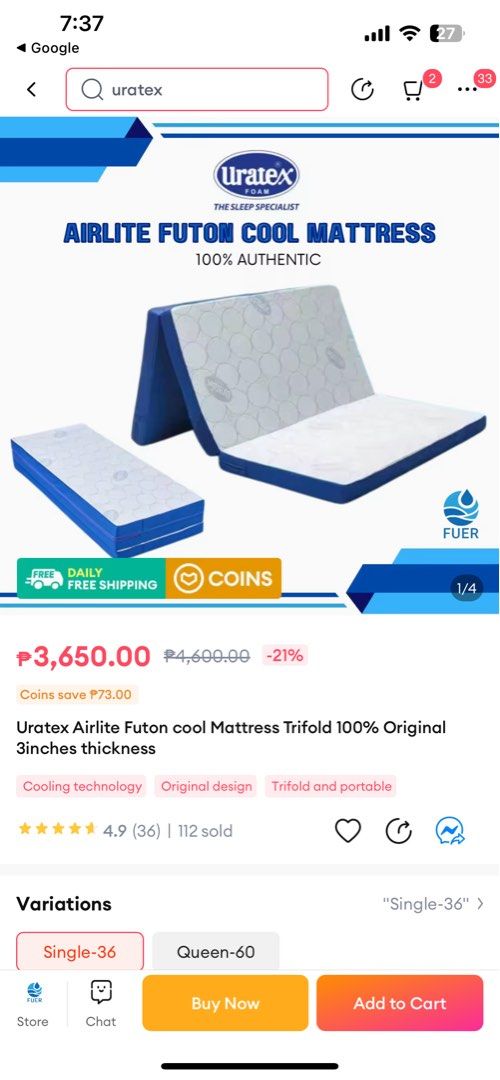 URATEX FOLDABLE BED TRIFOLD MATTRESS, Furniture & Home Living ...