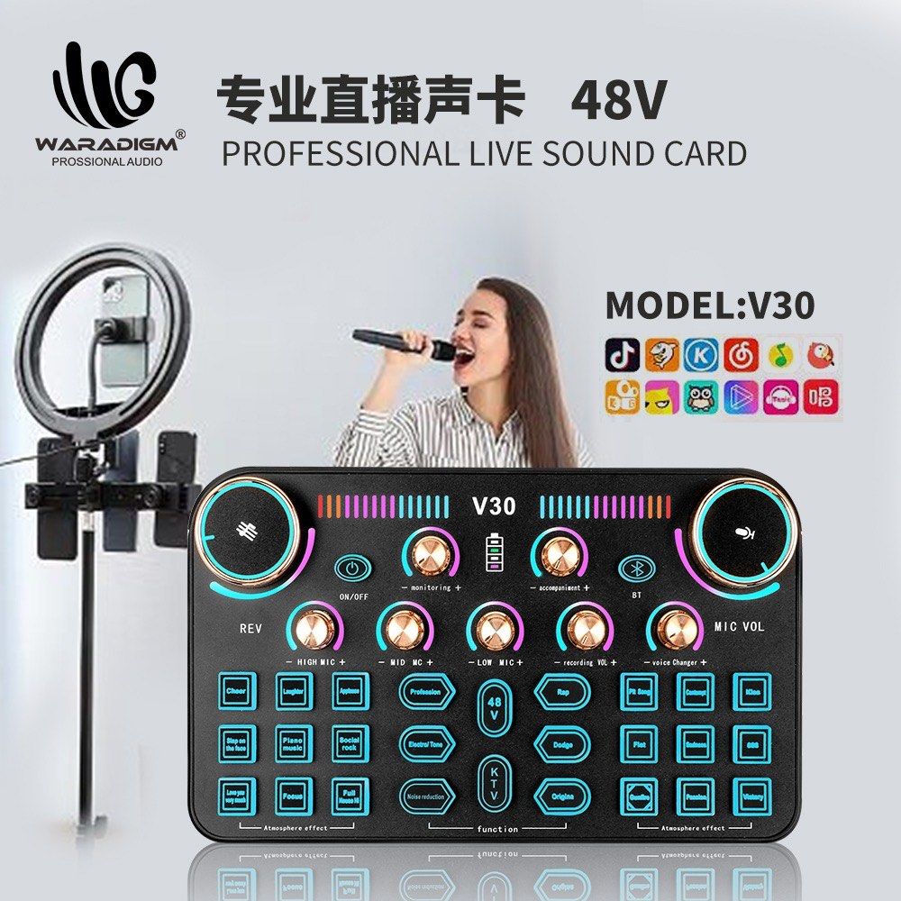 V30 Professional Sound Card and X7 Condenser Microphone, Audio, Other ...
