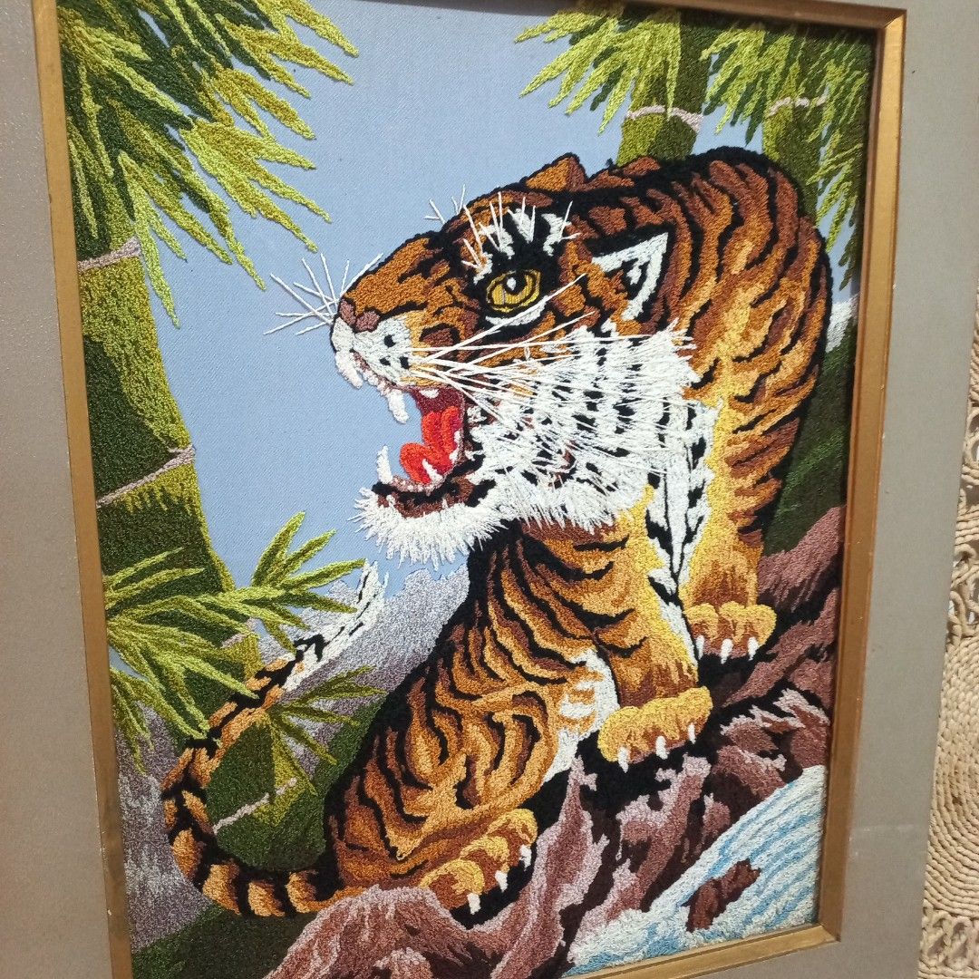 Vintage eclectic frames tiger embroidery wall decor, Hobbies & Toys ...