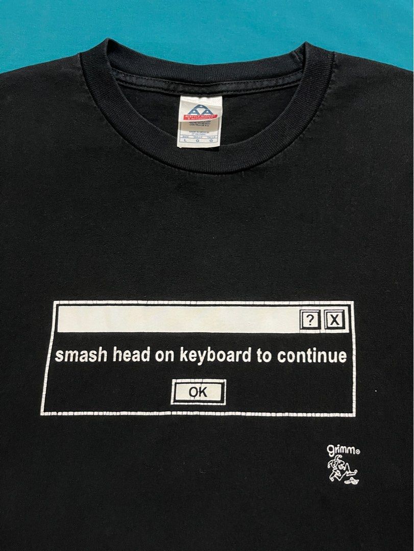 Vintage Grimm x Smash Head on Keyboard to Continue Statement Tee, Men's ...