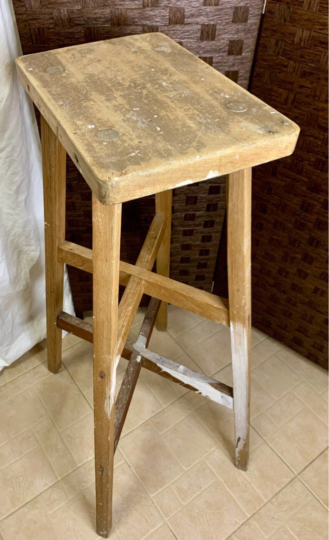 Vintage, old tall Wooden stools, Furniture & Home Living, Furniture ...