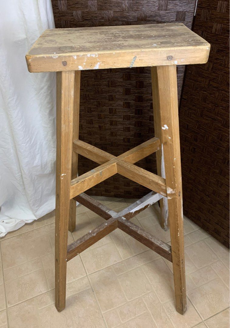 Vintage, old tall Wooden stools, Furniture & Home Living, Furniture ...
