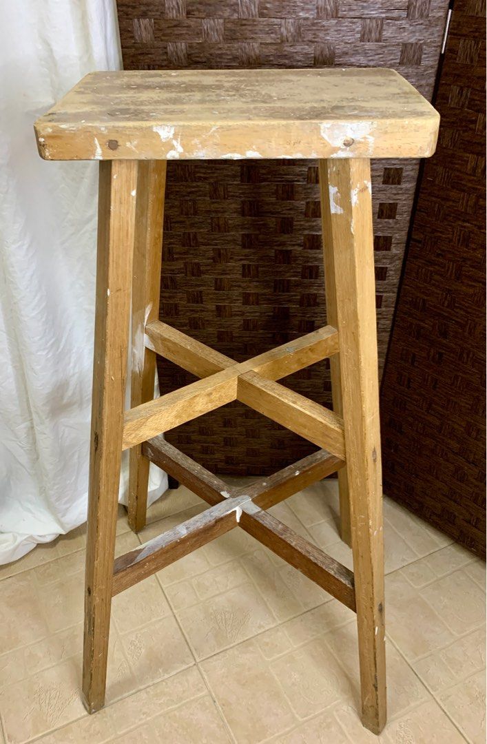 Vintage, old tall Wooden stools, Furniture & Home Living, Furniture ...