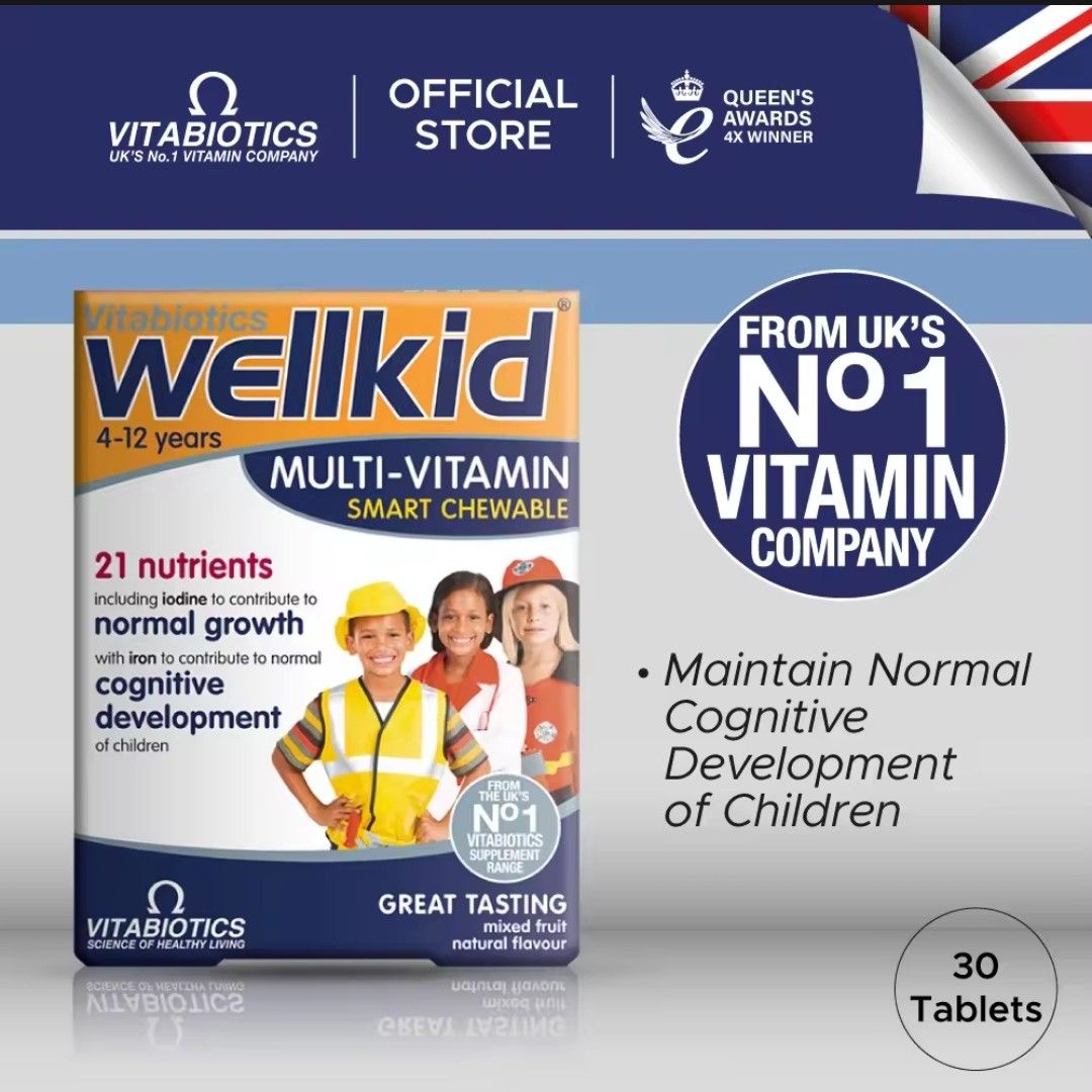 Vitabiotics Wellkid Multi-Vitamin Mixed Fruit Chewable 4-12 years ...