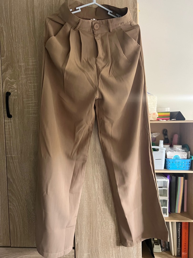 Wide Leg Slacks Coffee Brown, Women's Fashion, Bottoms, Other Bottoms ...