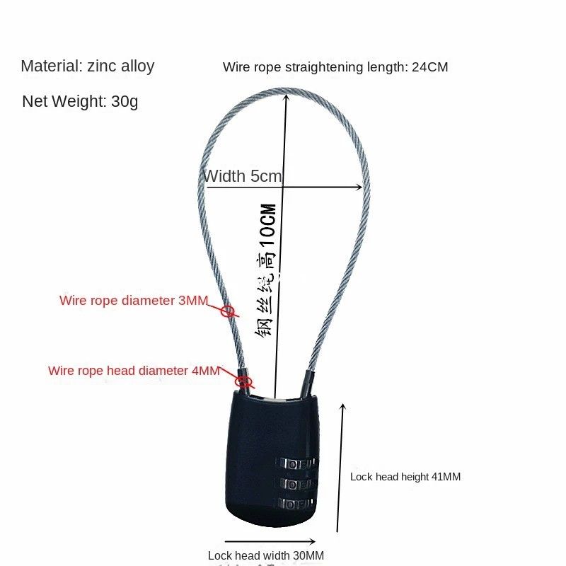 24cm long wire rope padlock bicycle padlock digital wardrobe security ...