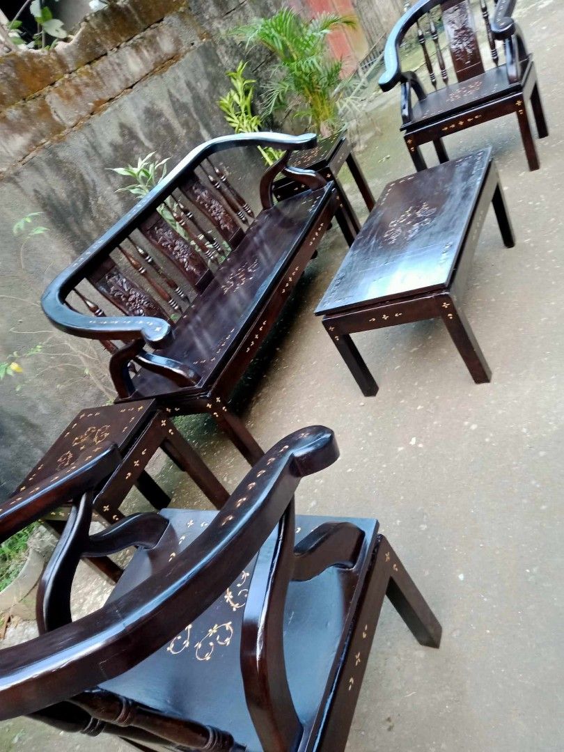 6pcs Solid Wood Sala Set, Furniture & Home Living, Furniture, Sofas on Carousell