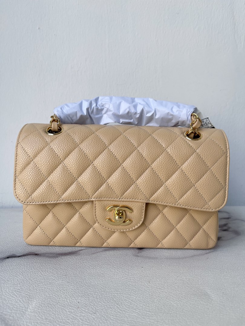 Chanel classic flap small beige, Luxury, Bags & Wallets on Carousell