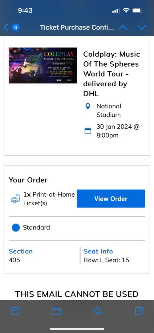 Coldplay ticket 1 pax CAT 6 on 30 Jan 2024, Tickets & Vouchers, Event ...