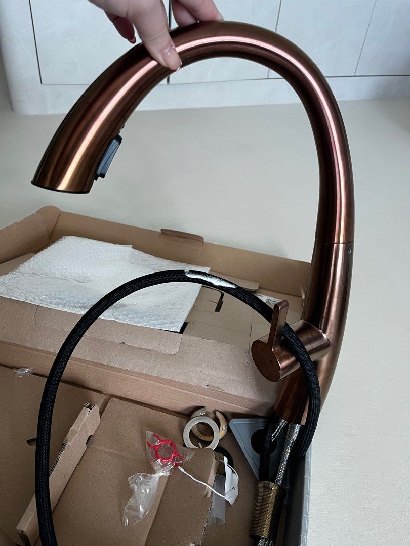 Copper curve tap with extendable hose, Furniture & Home Living ...