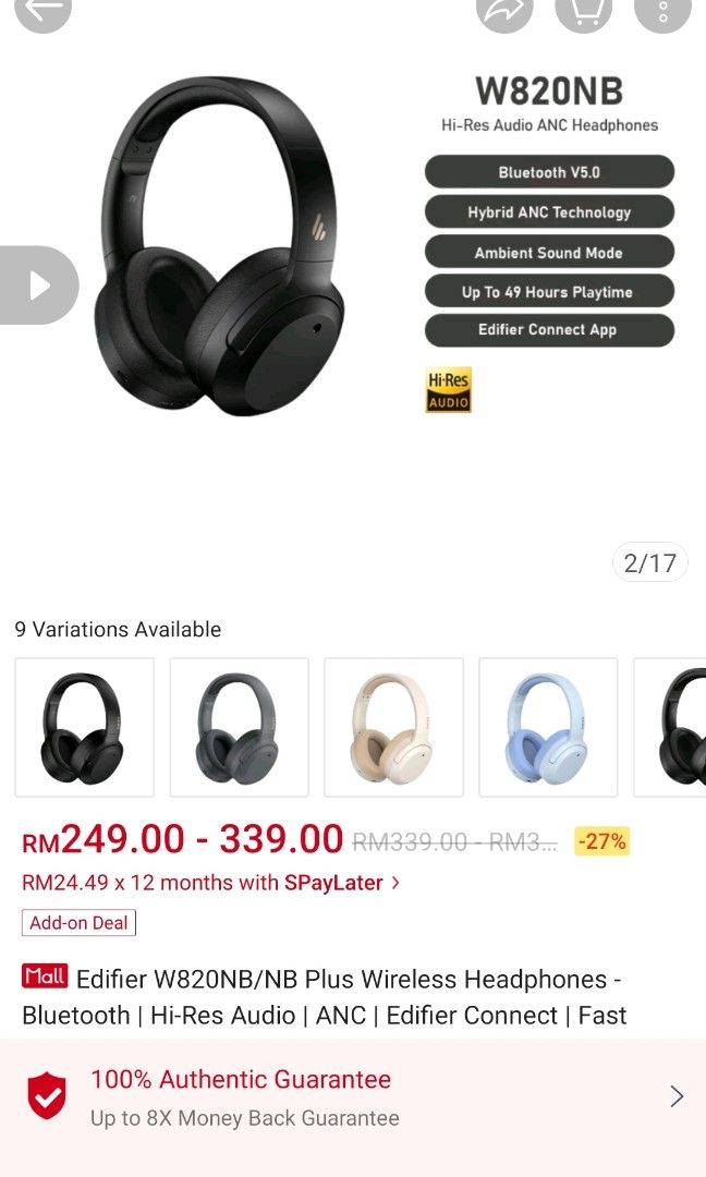 Edifier W820NB/NB Plus Wireless Headphones, Audio, Headphones ...