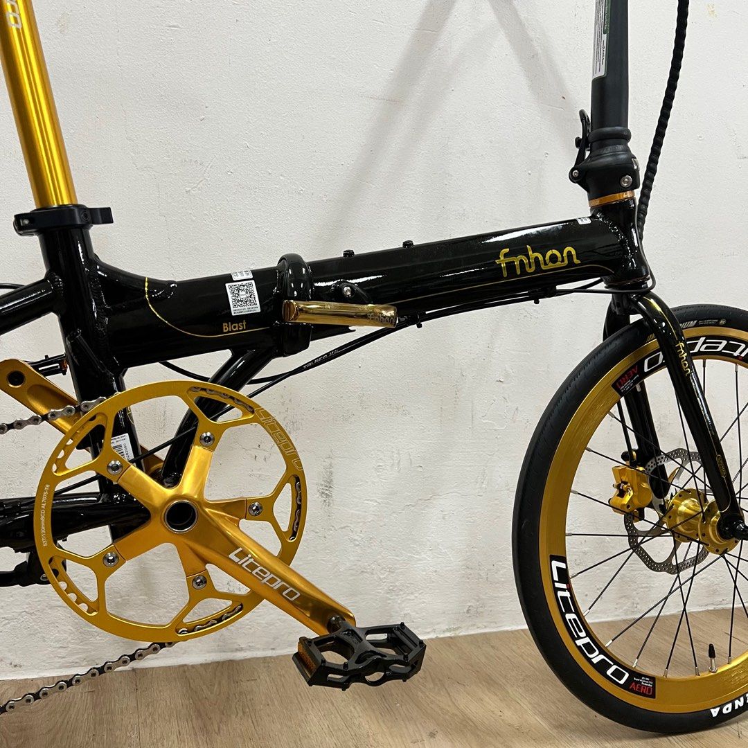 Fnhon black gold blast foldable bike foldie shimano Litepro customised ...