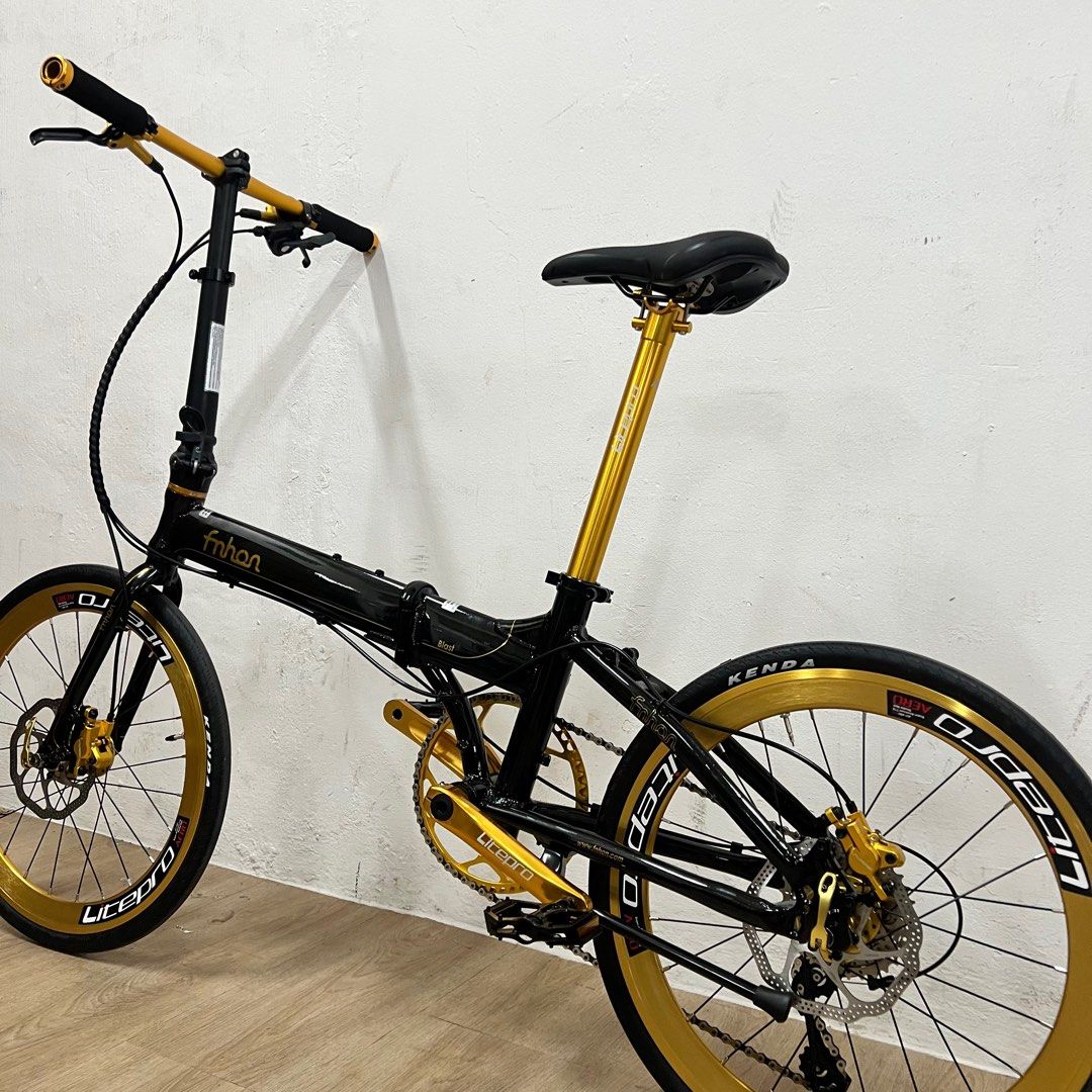 Fnhon black gold blast foldable bike foldie shimano Litepro customised ...