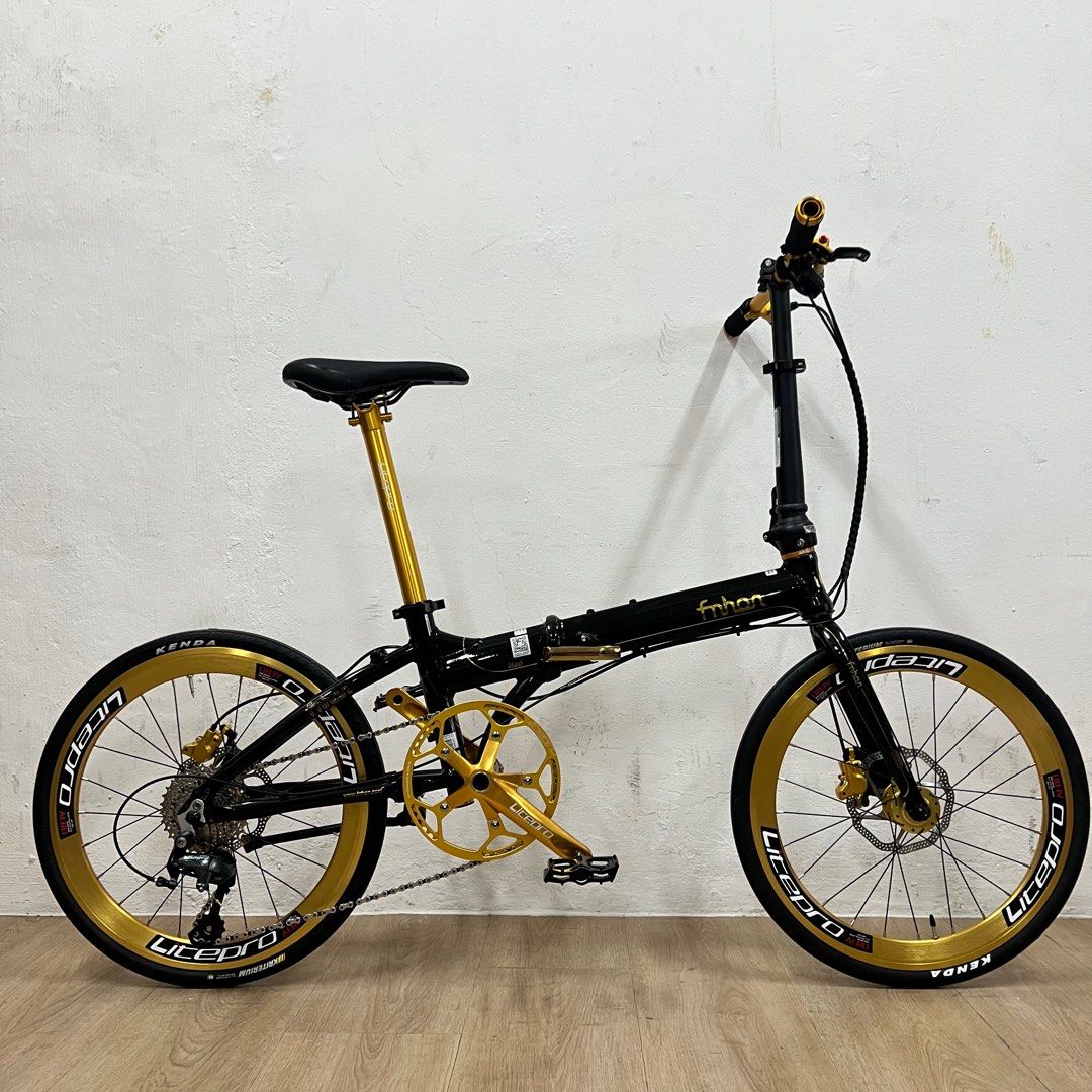 Fnhon black gold blast foldable bike foldie shimano Litepro customised ...
