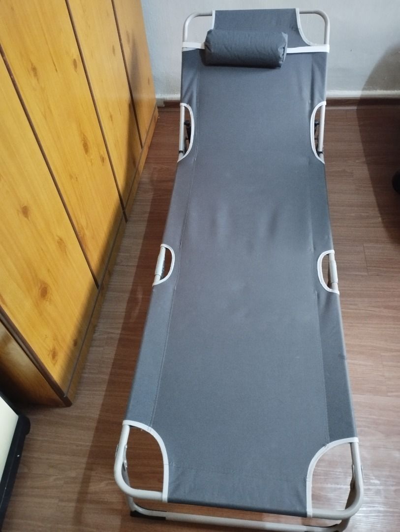 Foldable portable single bed, Furniture & Home Living, Furniture, Bed ...