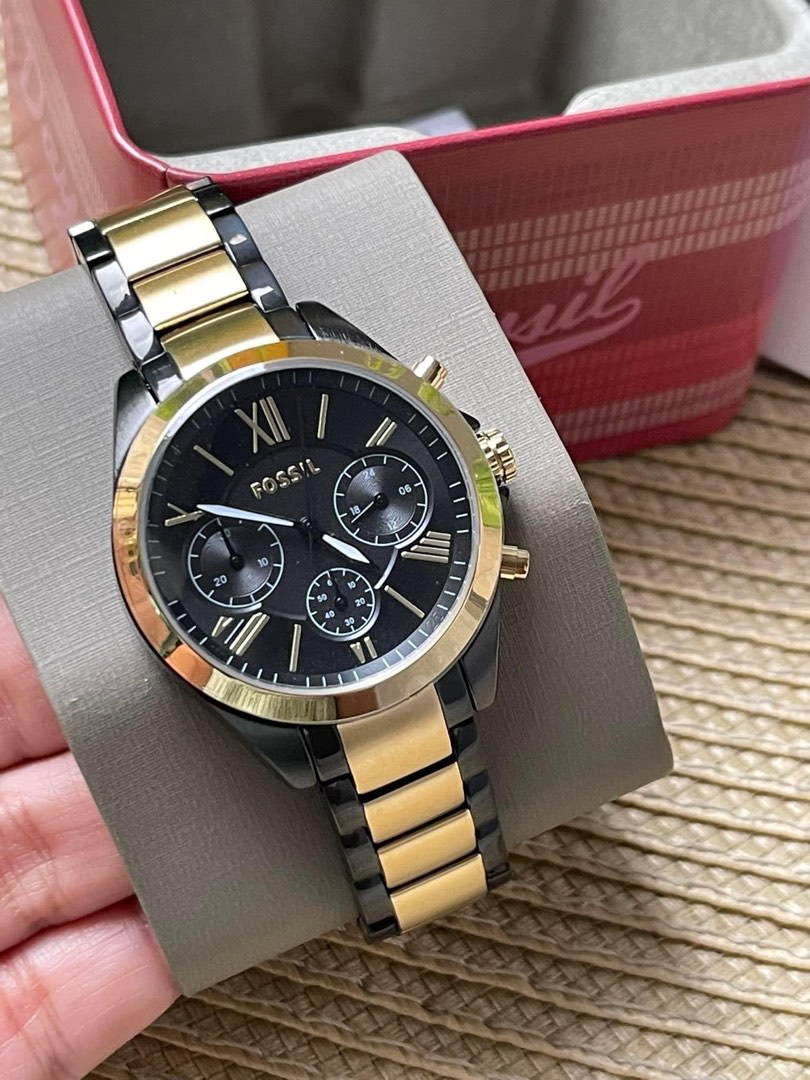 FOSSIL SMALL TWO TONE BLACK DIAL GRANT STEEL AUTHENTIC WATCH, Women's ...