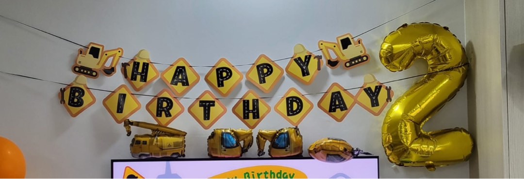 Happy Birthday banner, construction theme, 2 year old, Hobbies & Toys ...