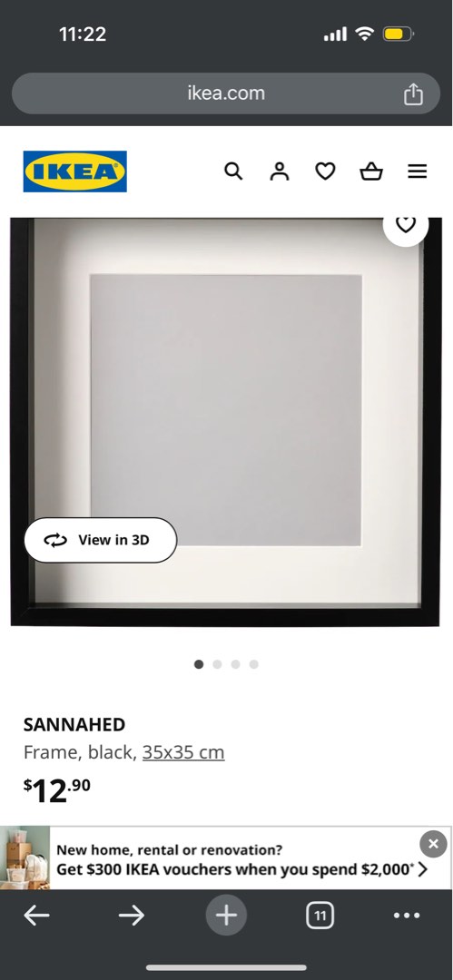 Ikea Sannahed Black 35x35cm shadow box frame, Furniture & Home Living ...