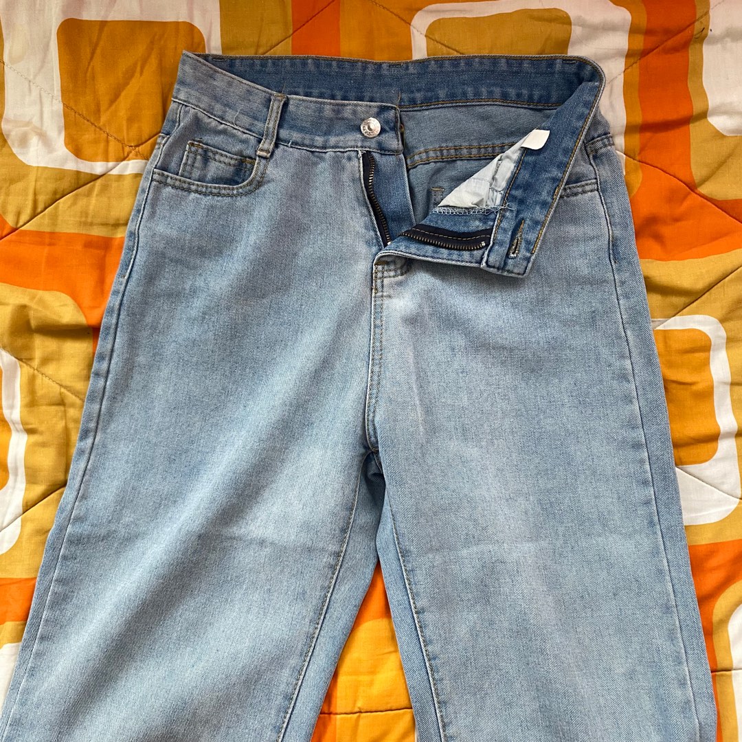 Light Denim Wash Straight Cut High Waisted Capri Maong Pants, Women's ...