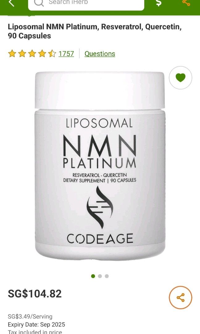 Liposomal NMN Platinum 90 capsules, Health & Nutrition, Health ...