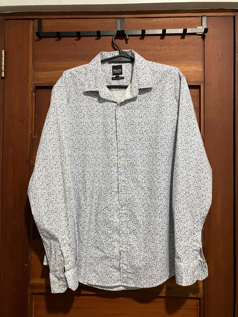 MAIN STREET FORMAL LONG SLEEVES POLO BLUE PURPLE FLORAL PATTERN (XL ...