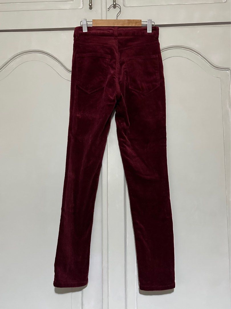 Maroon Corduroy Skinny Pants, Women's Fashion, Bottoms, Other Bottoms ...