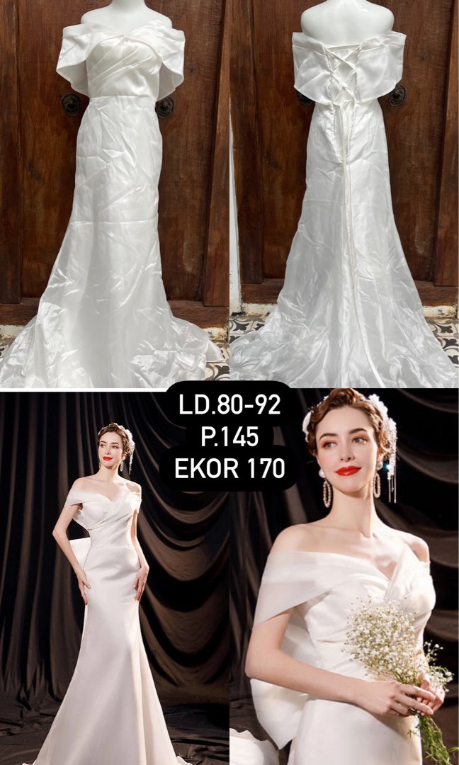 Mermaid off shoulder wedding gown evening gown gaun pengantin putih ...