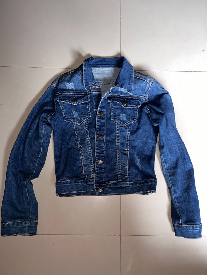 Navy blue Denim jacket, Women's Fashion, Tops, Longsleeves on Carousell