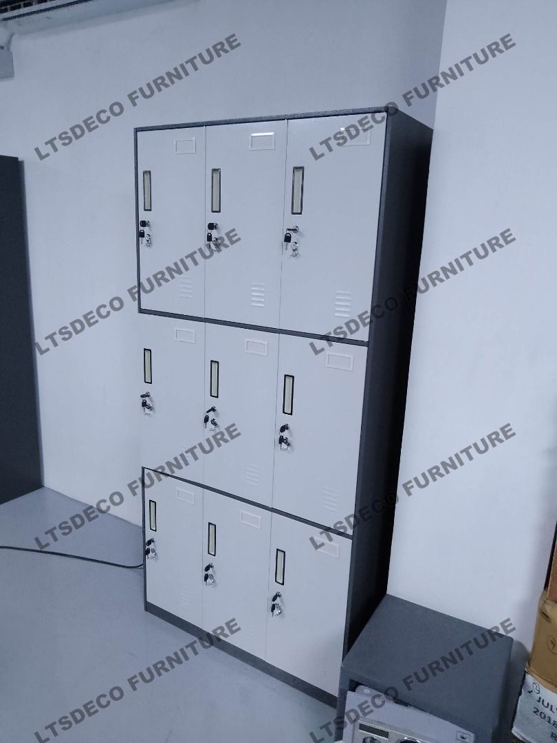 NEW STEEL LOCKER 9 DOOR OFFICE PARTITIONS, Furniture & Home Living ...