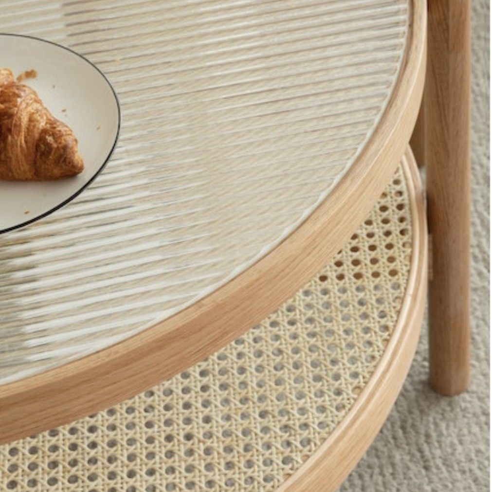 Rattan Fluted Glass Coffee Table (Natural Oak), Furniture & Home Living ...