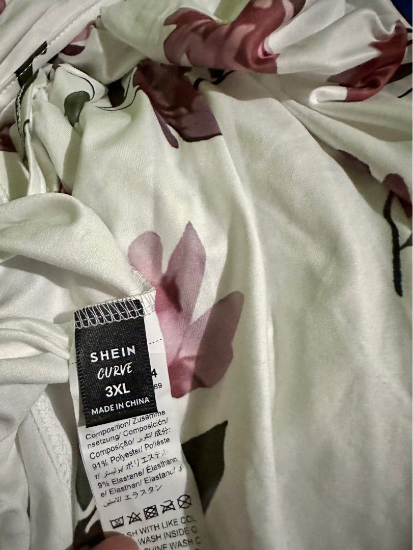 Shein Curve Plus size Floral White Drawstrings Split Thigh Long dress ...