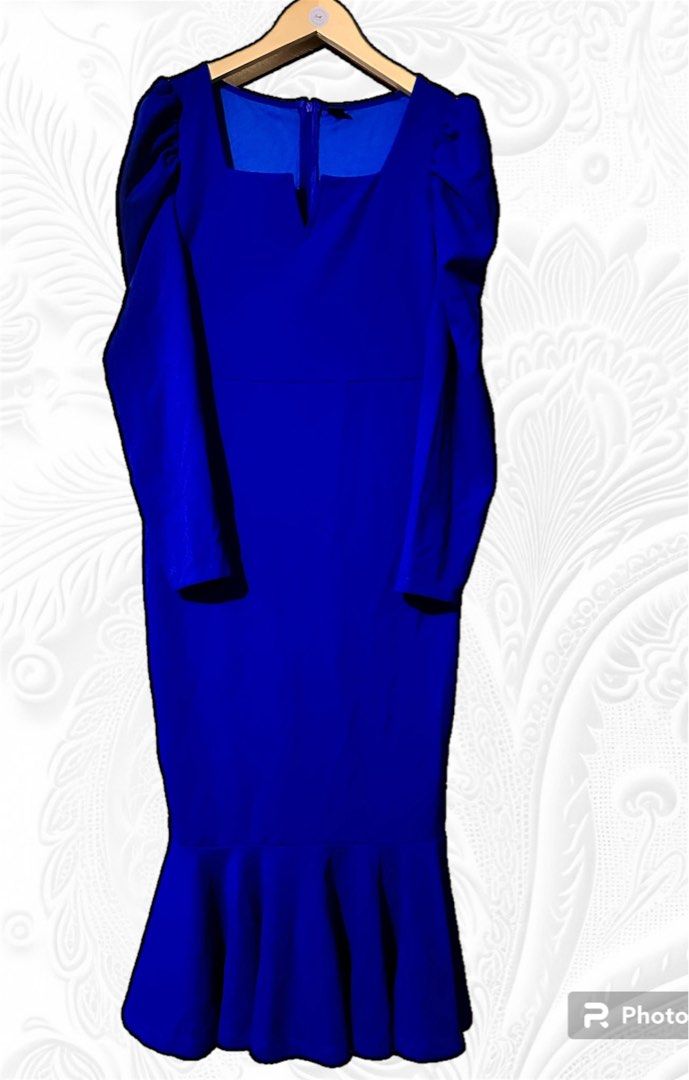Shein Royal Blue Puff Sleeves Mermaid hem dress for events amd parties ...