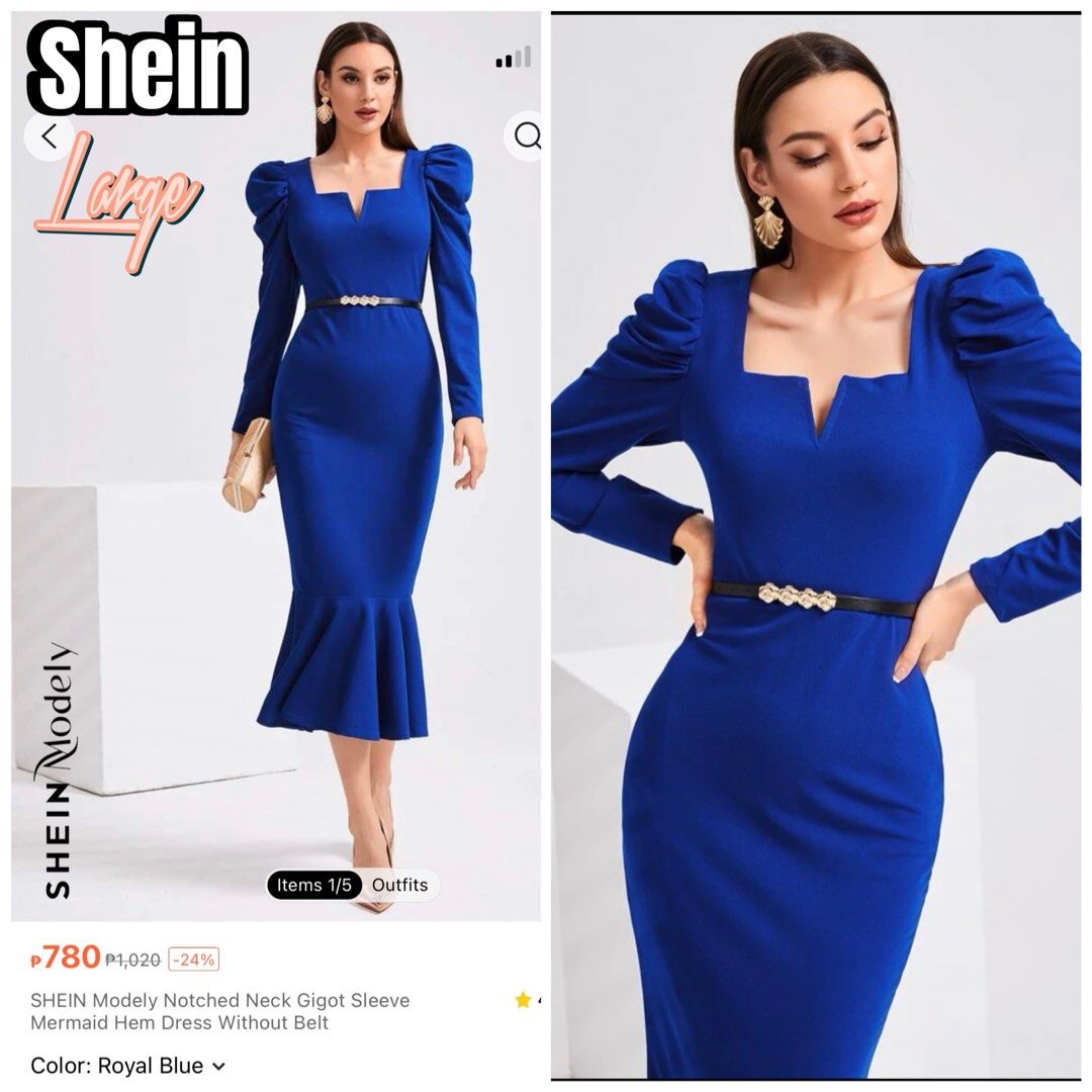 Shein Royal Blue Puff Sleeves Mermaid hem dress for events amd parties ...