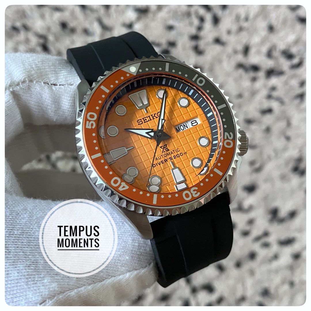 SKX Orange Waffles 42mm automatic watch - Seiko mod sub, Men's Fashion ...