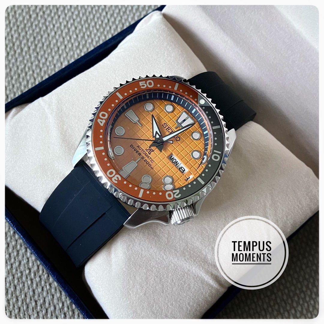SKX Orange Waffles 42mm automatic watch - Seiko mod sub, Men's Fashion ...