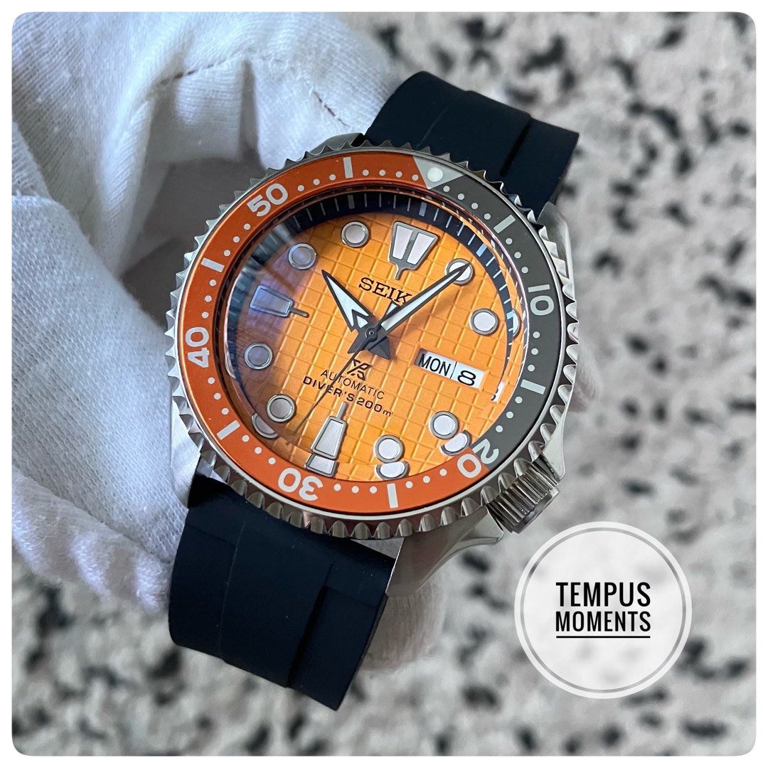 SKX Orange Waffles 42mm automatic watch - Seiko mod sub, Men's Fashion ...