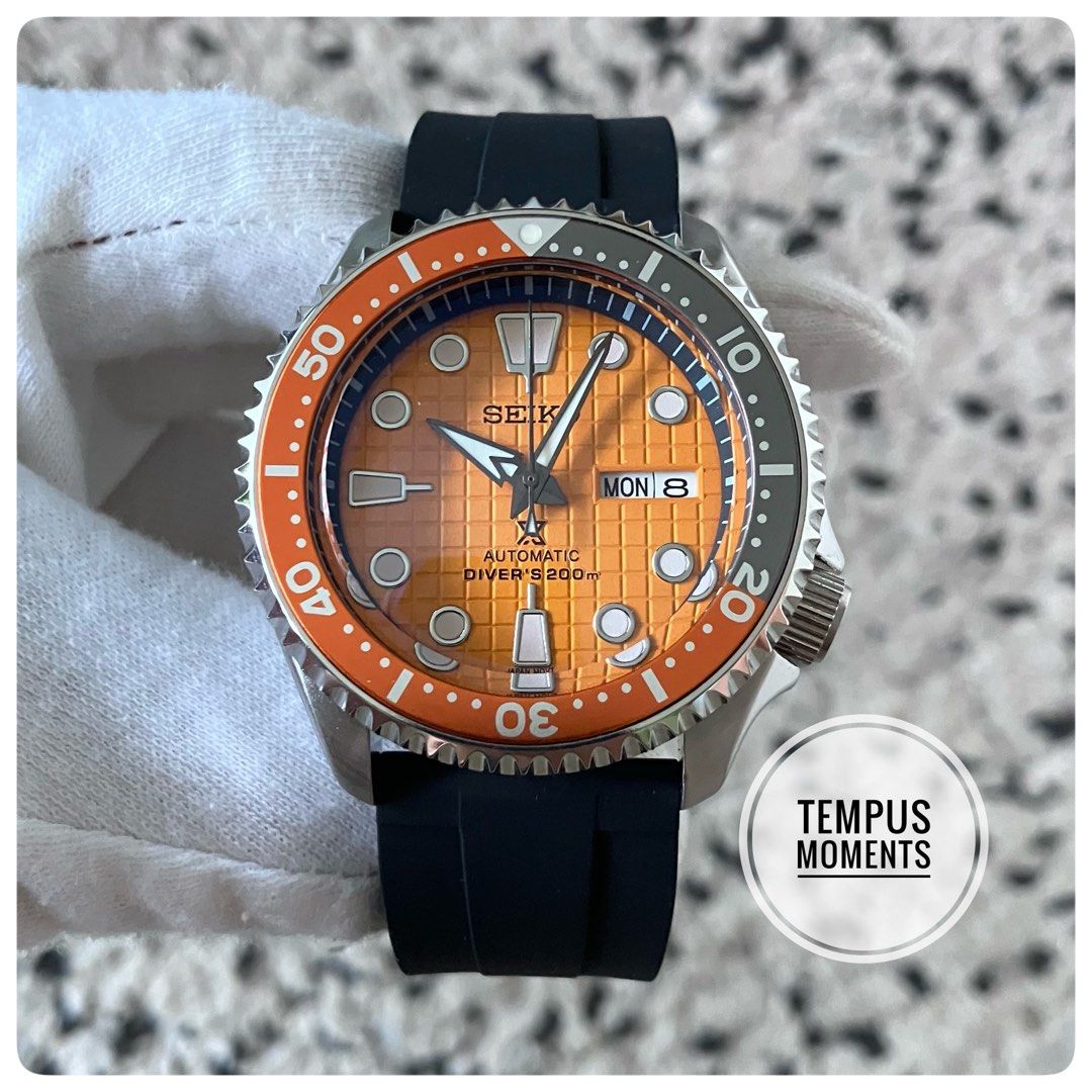 SKX Orange Waffles 42mm automatic watch - Seiko mod sub, Men's Fashion ...