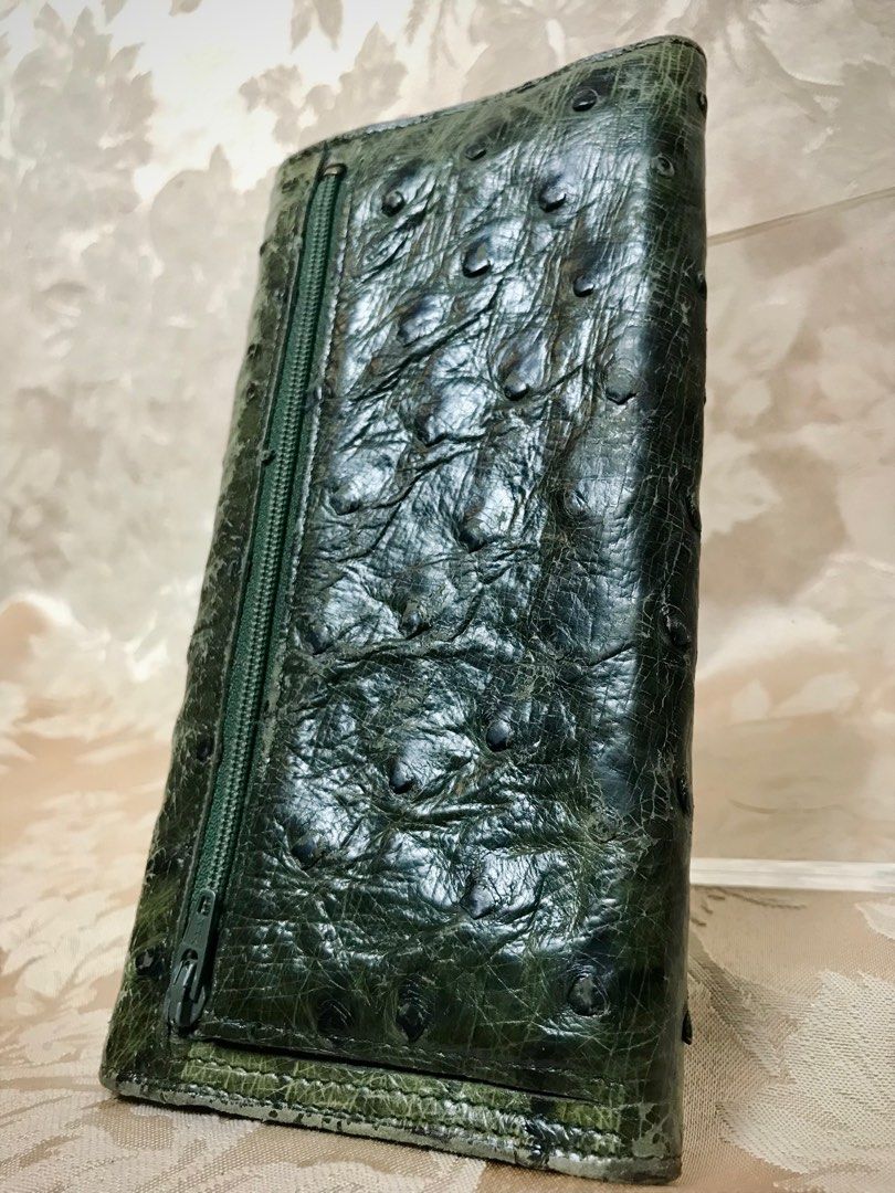 South African Genuine Ostrich Leather Long Wallet Trifold Clutch ...