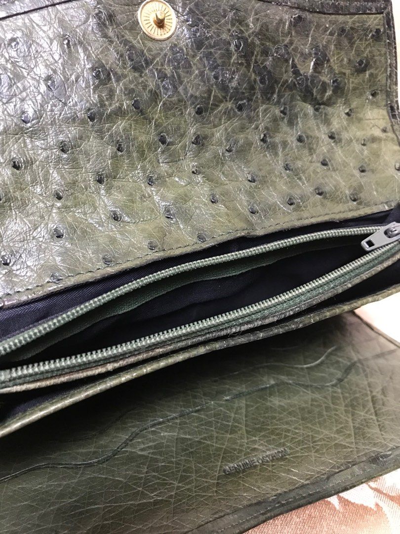 South African Genuine Ostrich Leather Long Wallet Trifold Clutch ...